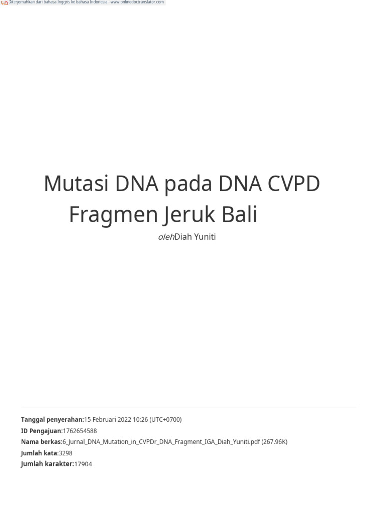 DNA Mutation in CVPD DNA Fragment of Bali Citrus - En.id | PDF