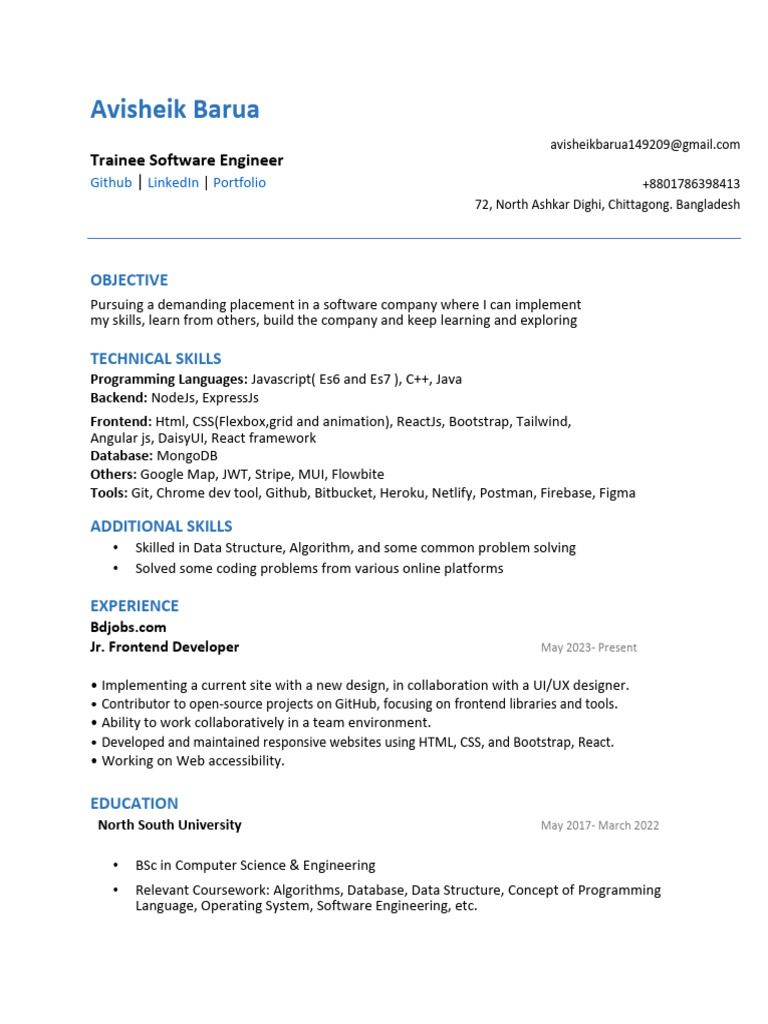 Avisheik Barua (Trainee Software Engineer) | PDF | Bootstrap (Front End Framework) | Computing