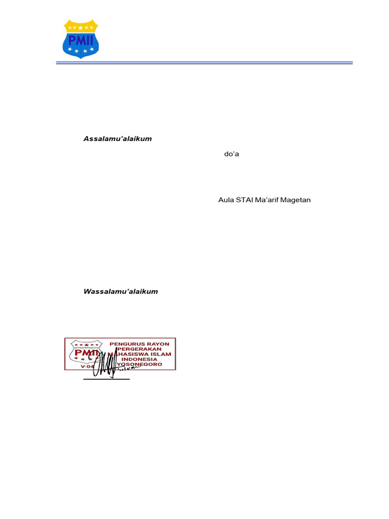 Permohonan SK Pengurus PMII Yosonegoro | PDF