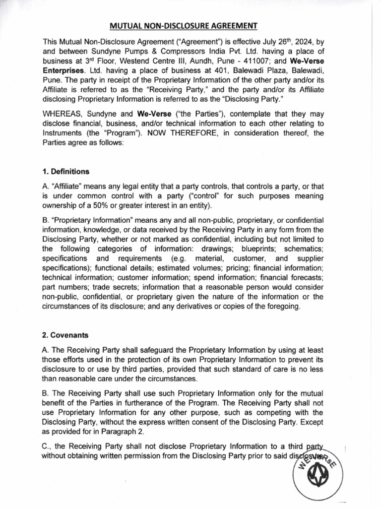 NDA Document Signed | PDF