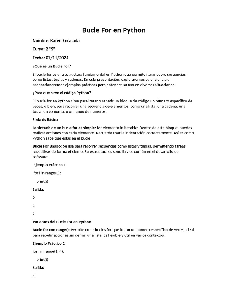 Bucle For en Python.pdf | PDF | Python (lenguaje de programación ... Bucle For en Python.pdf | PDF | Python (lenguaje de programación ...