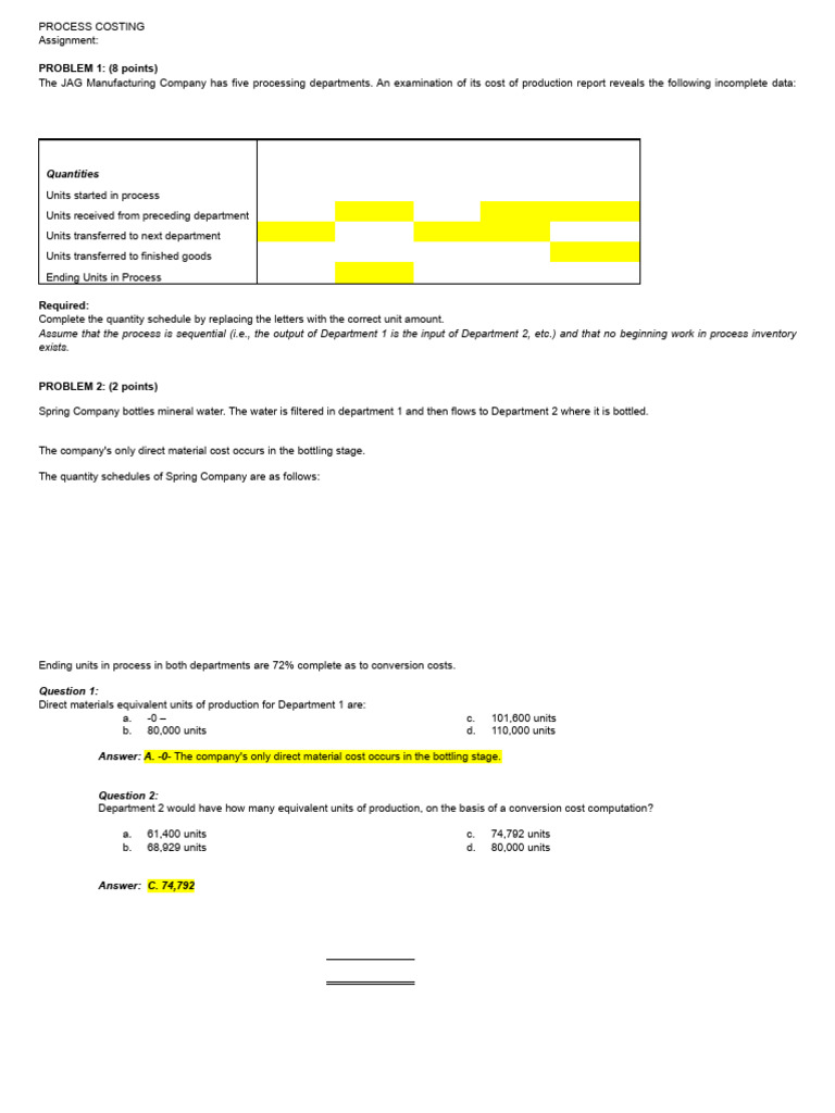 Process Costing Analysis and Solutions | PDF | Computer Engineering ...
