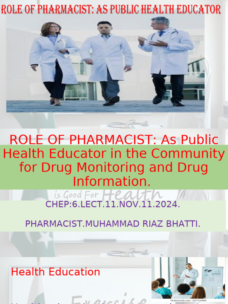 Lect.11.Pharmacist As Public Health Educator - New | PDF | Pharmacy | Preventive Healthcare