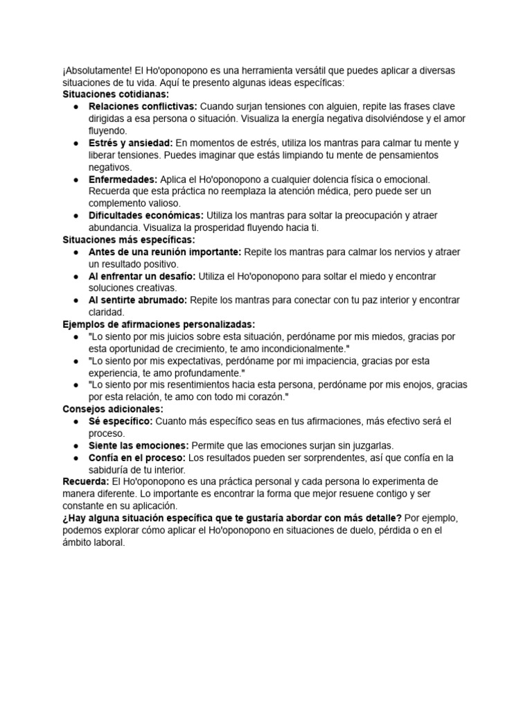 Cómo Aplicar Ho'Oponopono en Situaciones Específic... | PDF | Las ...