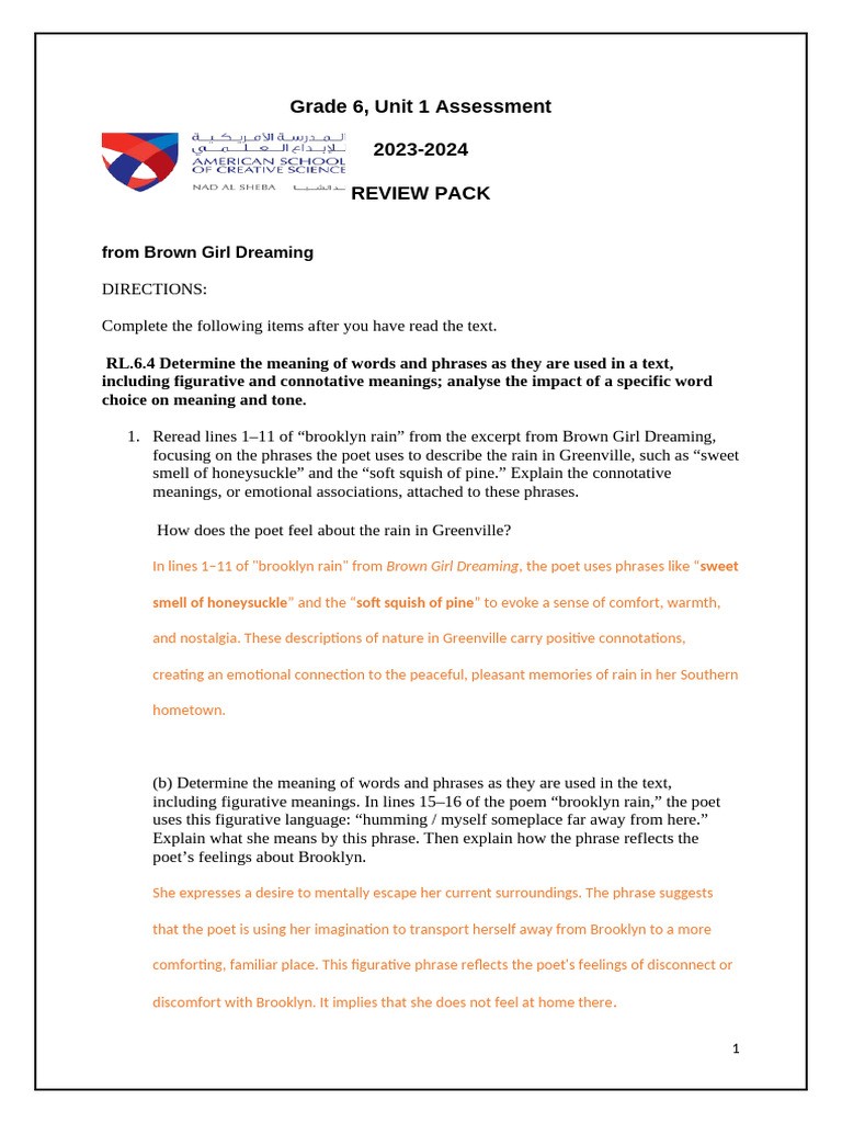 Grade 6 Reading Assessment Guide | PDF | Adverb | Adjective