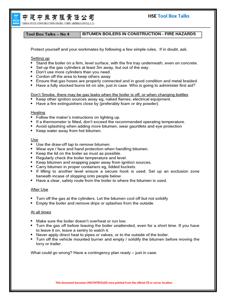 HSE - TBT 04 - Bitumen Boilers | PDF | Boiler | Fires