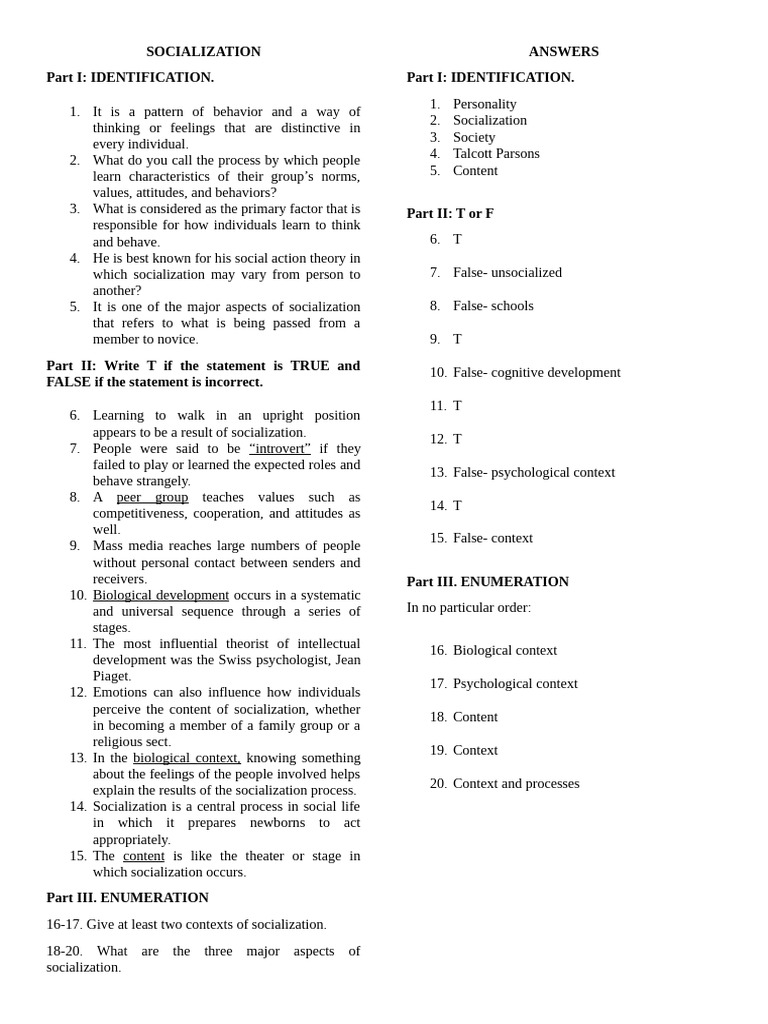 GROUP1-QUIZ-ANSWER-KEY | PDF | Socialization | Attitude (Psychology)