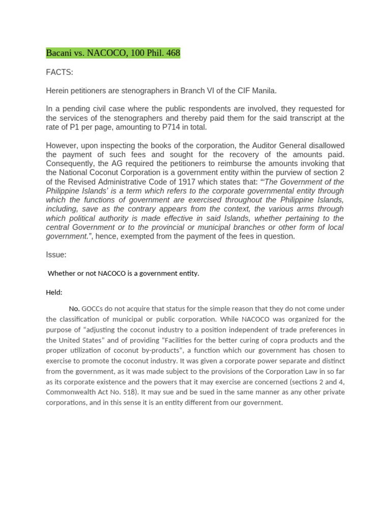 NACOCO's Status as Non-Government Entity | PDF