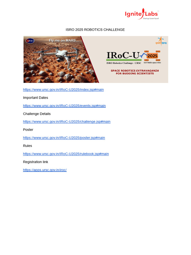 ISRO 2025 Robotics Challenge Overview | PDF