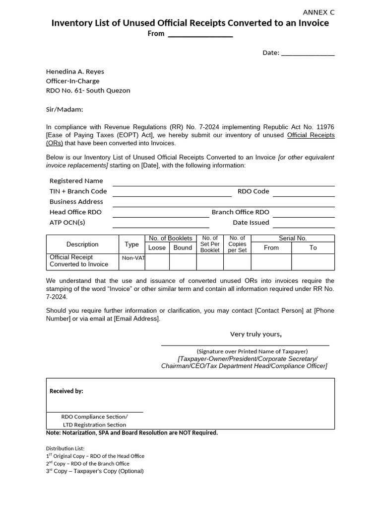 Inventory of Converted Official Receipts | PDF | Invoice | Taxation