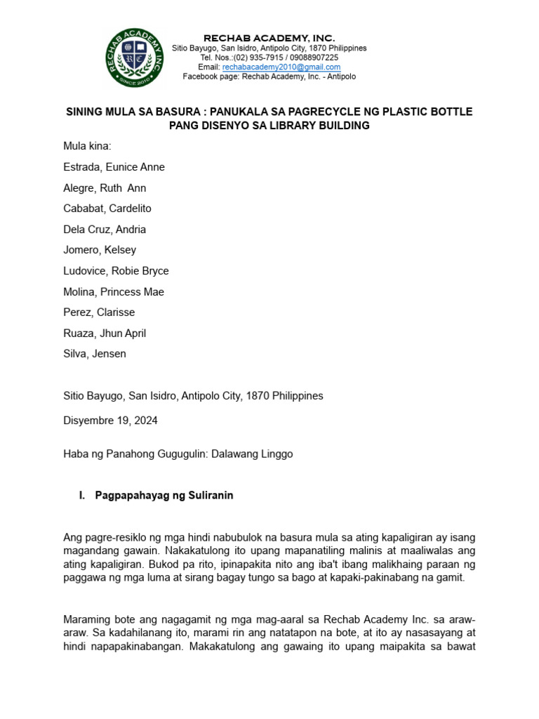 FPL Format Panukalang Proyekto1 | PDF
