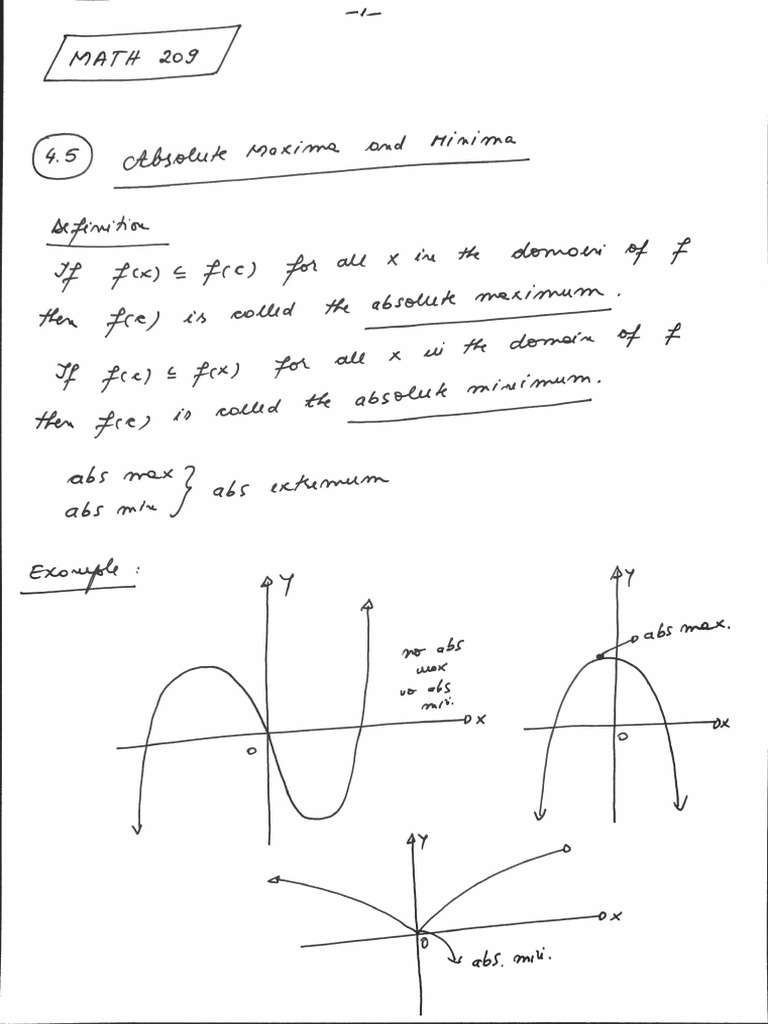 Section 4.5 Absolute Maxima and Minima | PDF