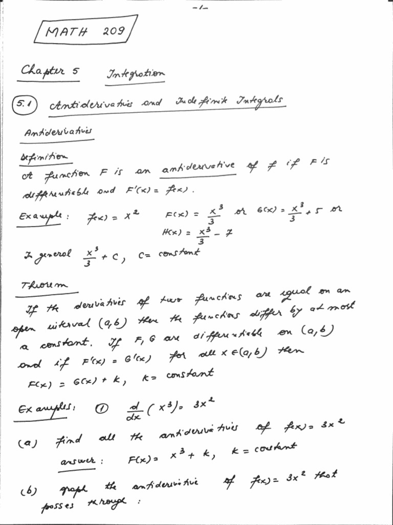 Section 5.1 Antiderivatives and Indefinite Integrals | PDF