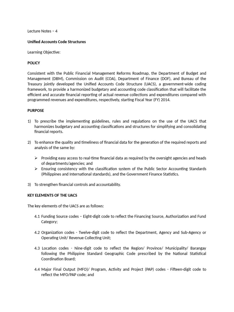 Lecture Notes 3 Unified Accounts Codes Structure | PDF | Government ...