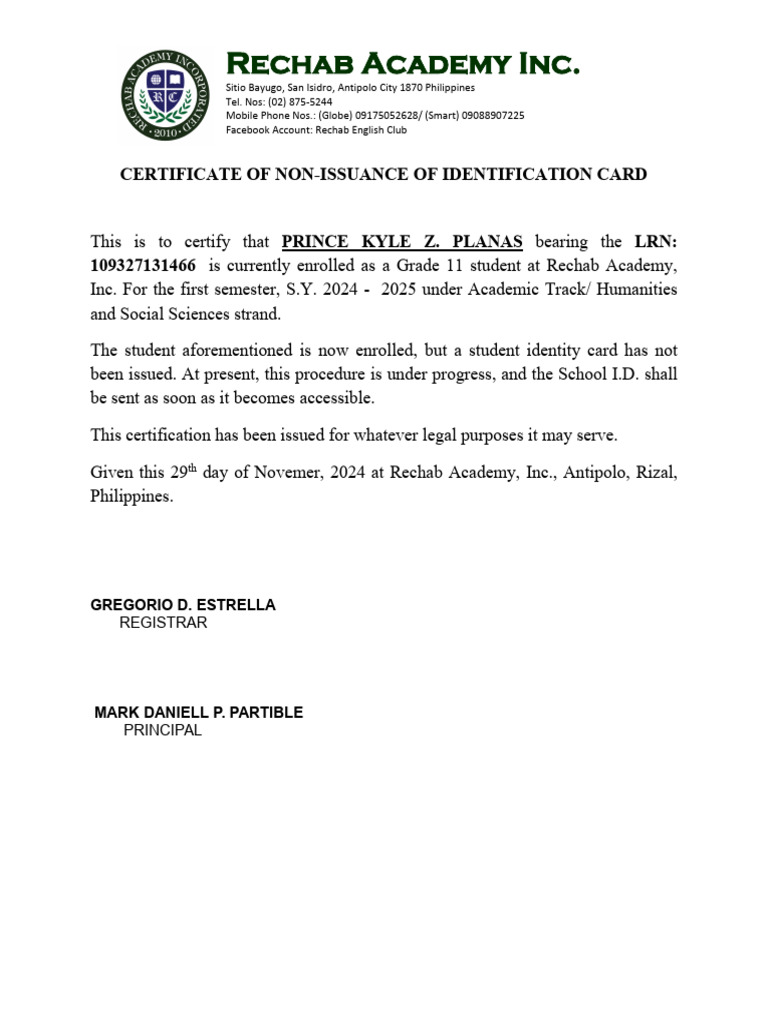 Certificate of Non Issuance | PDF
