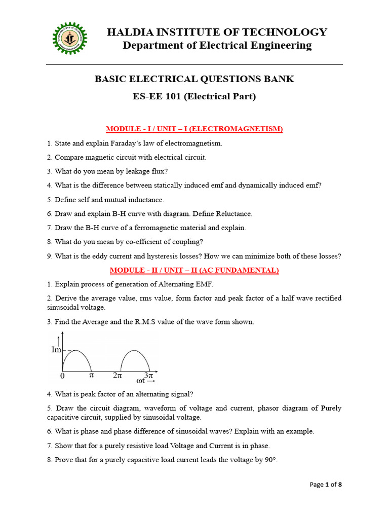 Basic Electrical Questions Bank-2023 | PDF | Ac Power | Transformer