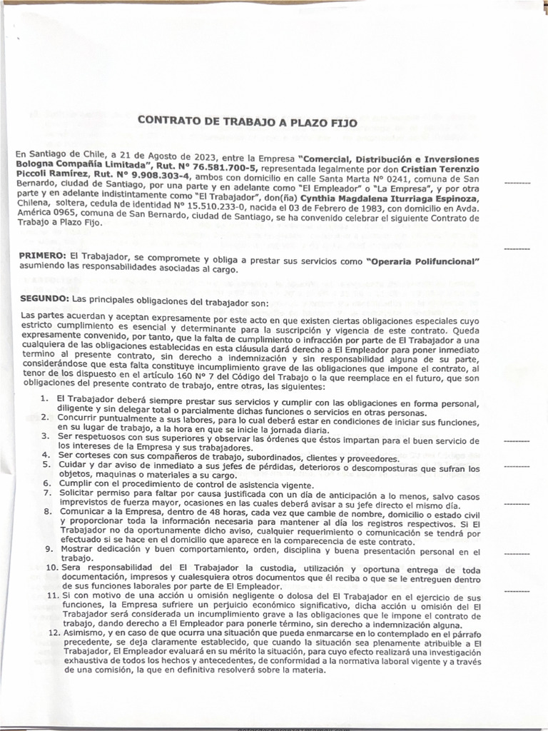 CONTRATO DE TRABAJO A PLAZO FIJO | PDF