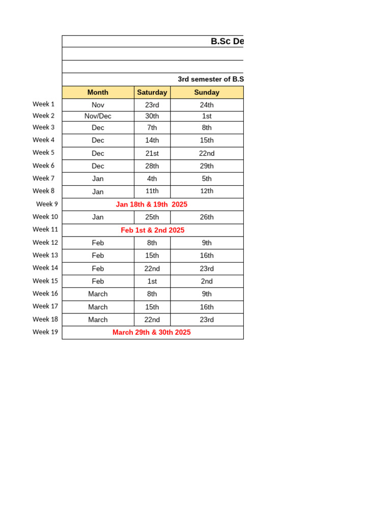 HCL BSc Cohort 14 Sem 3 Calendar Students | PDF | Academic Term
