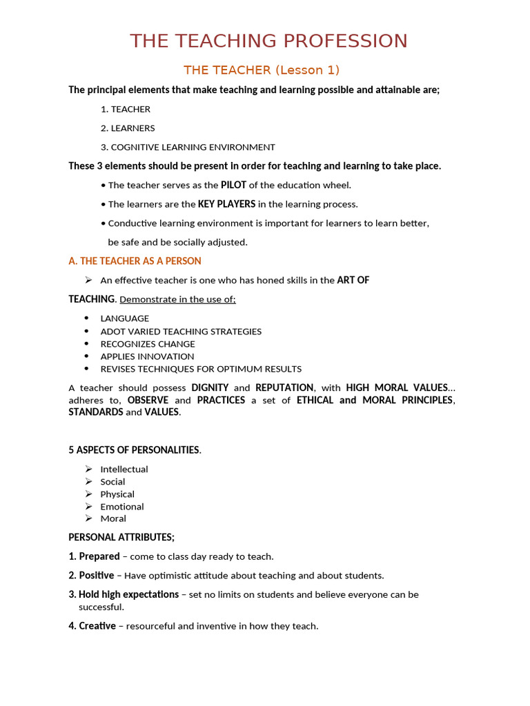 The-Teaching-Profession Reviewer 1 | PDF | Teachers | Philosophy Of ...