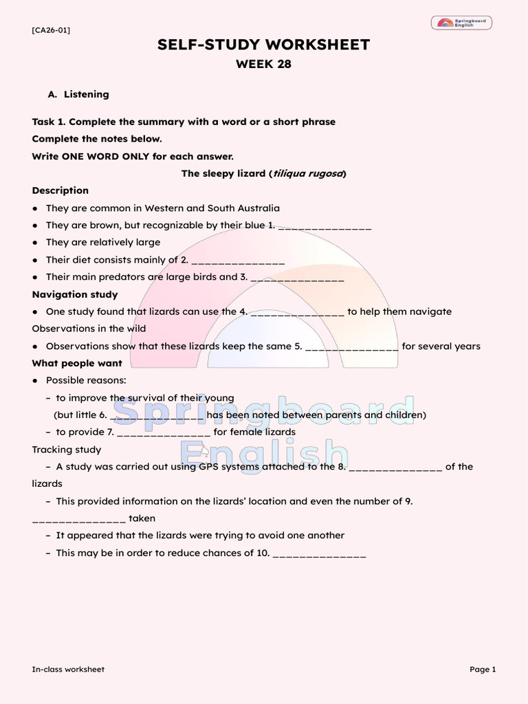 Self-Study Worksheet: Lizards & Sleep | PDF | Dream | Sleep
