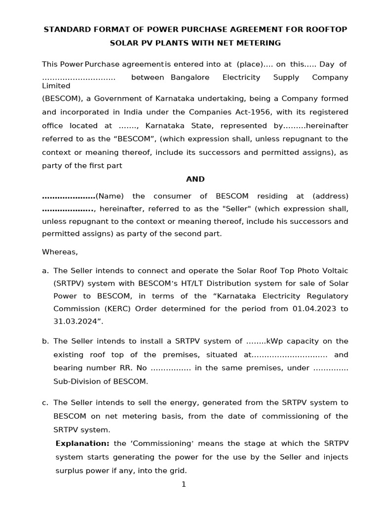 Power Purchase Agreement for SRTPV | PDF | Electrical Grid | Power Inverter
