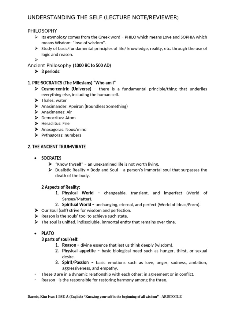 Understanding the Self: Philosophy Insights | PDF | Philosophy Of Self | Id