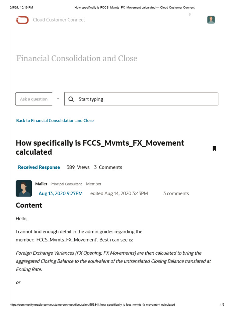 FCCS FX Movement Calculation Explained | PDF