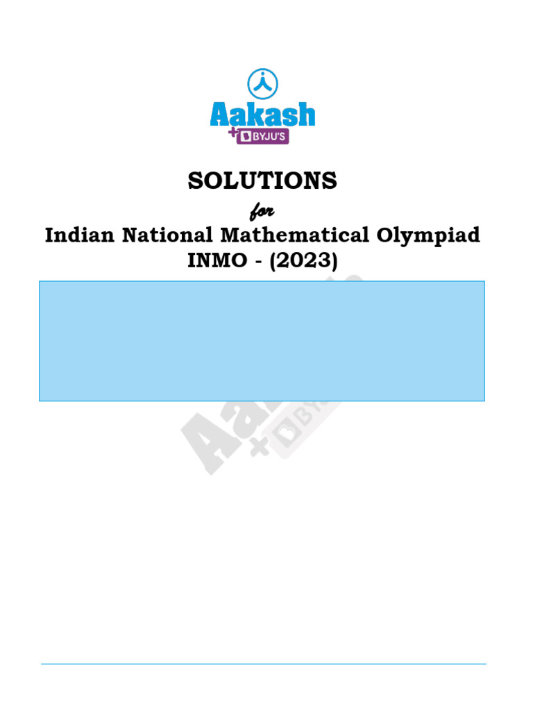 INMO 2023 Solutions and Problems | PDF | Zero Of A Function | Equations
