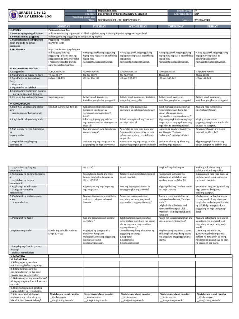 DLL - Esp 4 - Q2 - W7 | PDF