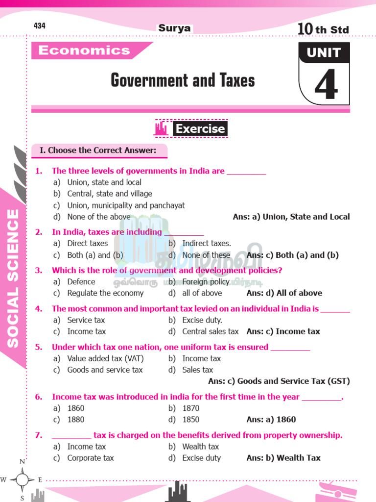 10th Social Science Chapter 4 Economics Government and Taxes Download PDF | PDF