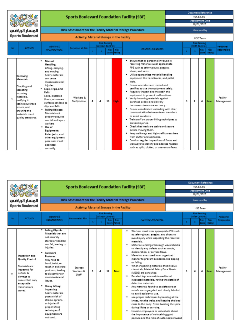 Material Storage Risk Assessment SBF | PDF | Risk | Risk Assessment