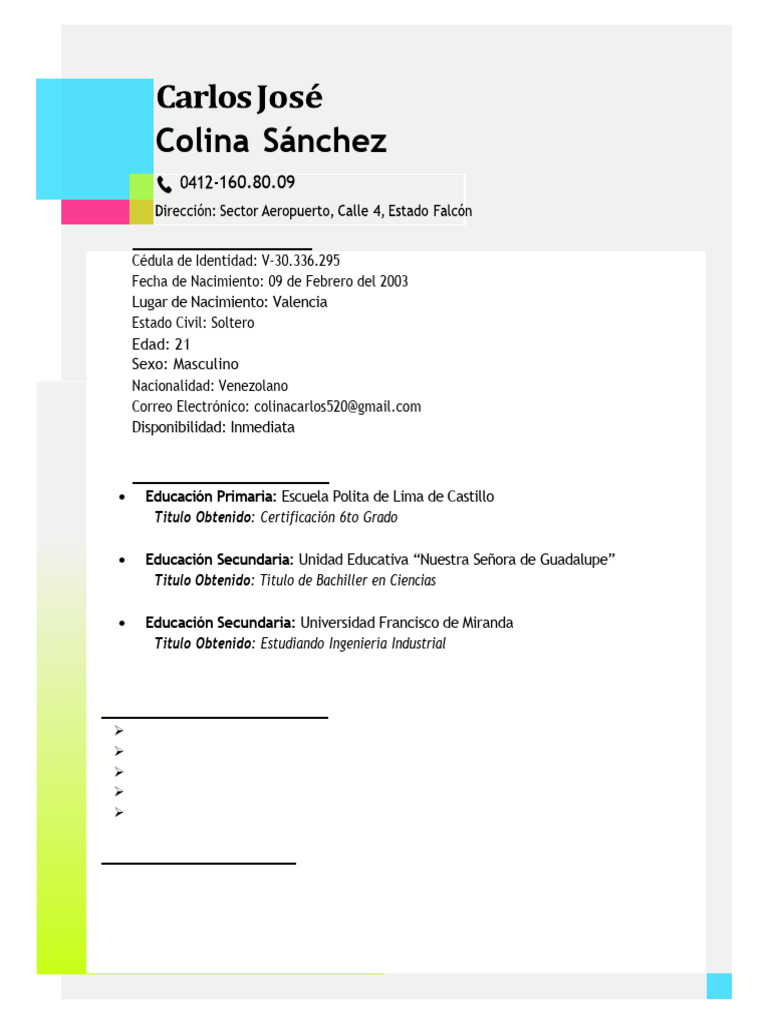 Perfil Profesional de Carlos Colina Sánchez | PDF