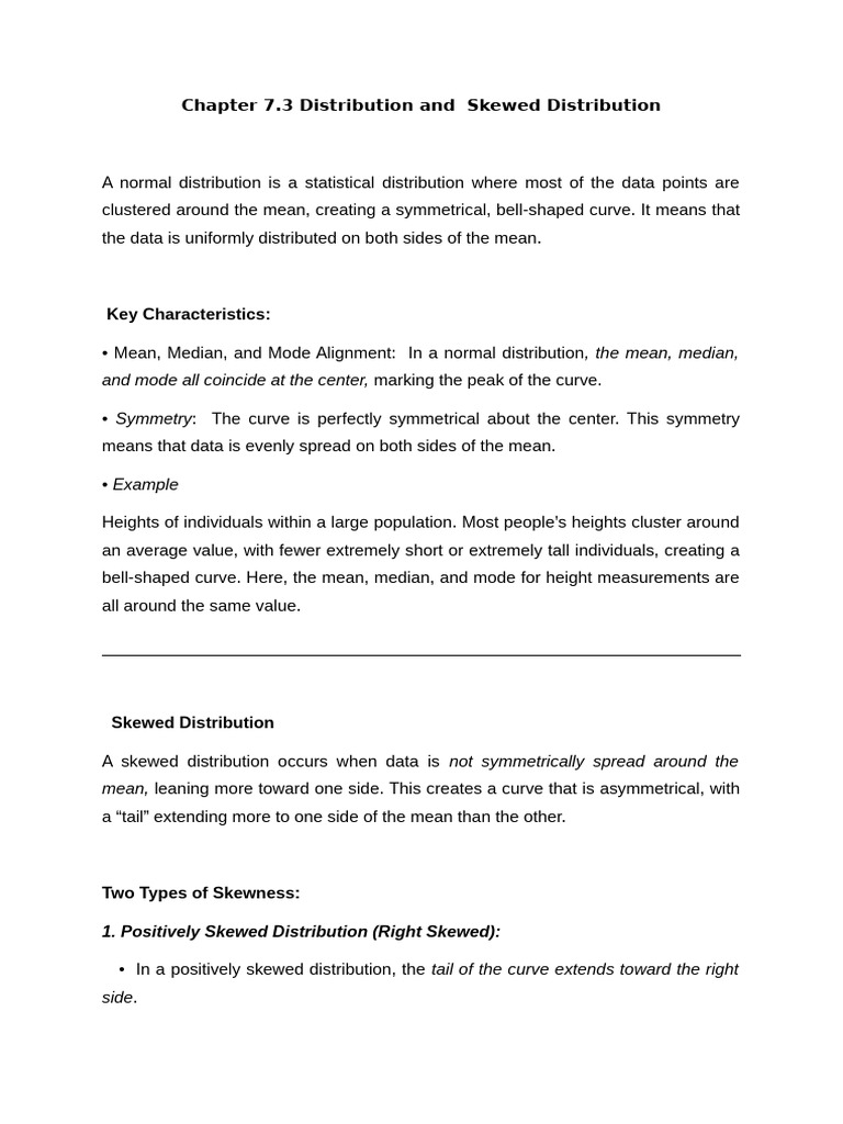 Handout For 7.3-Normal and Skewed Distribution | PDF | Skewness | Mean