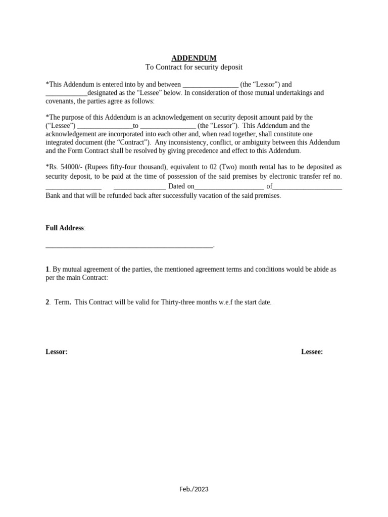 Security Deposit Addendum Contract | PDF