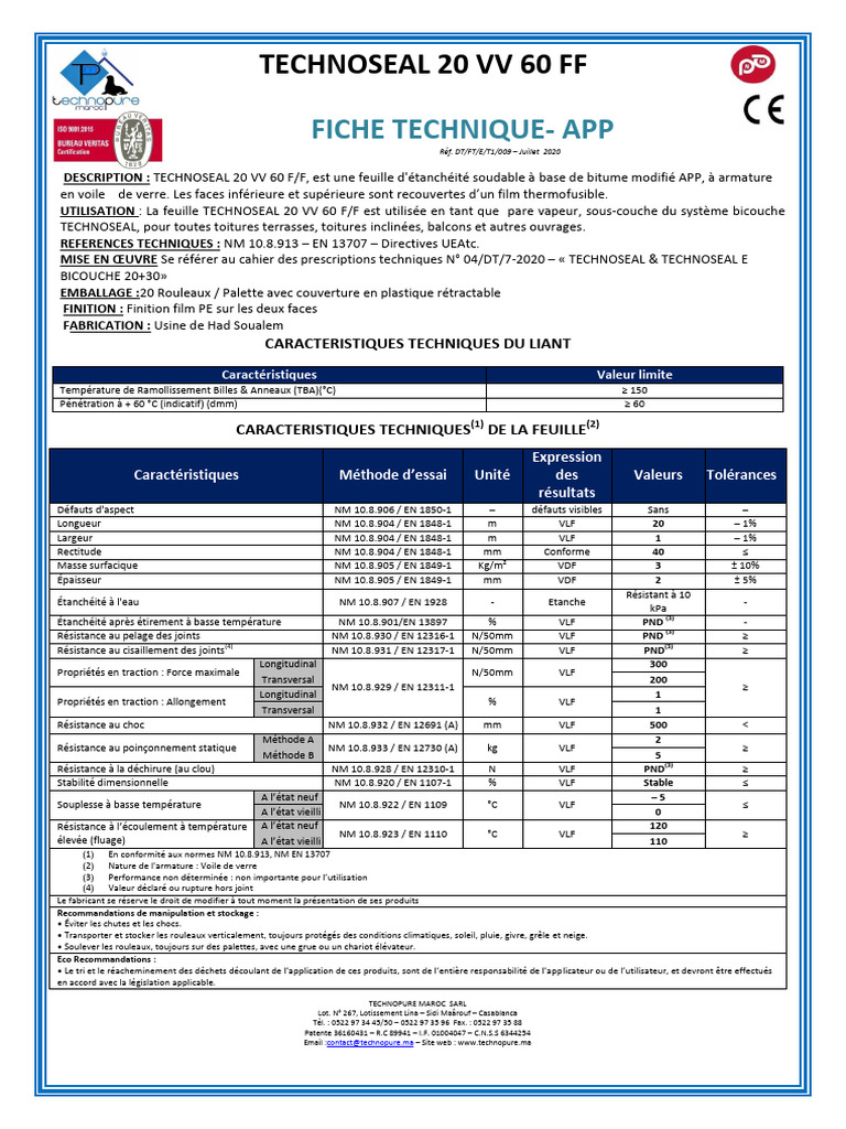 Feuille d'étanchéité TECHNOSEAL 20 VV 60 | PDF | Matériaux