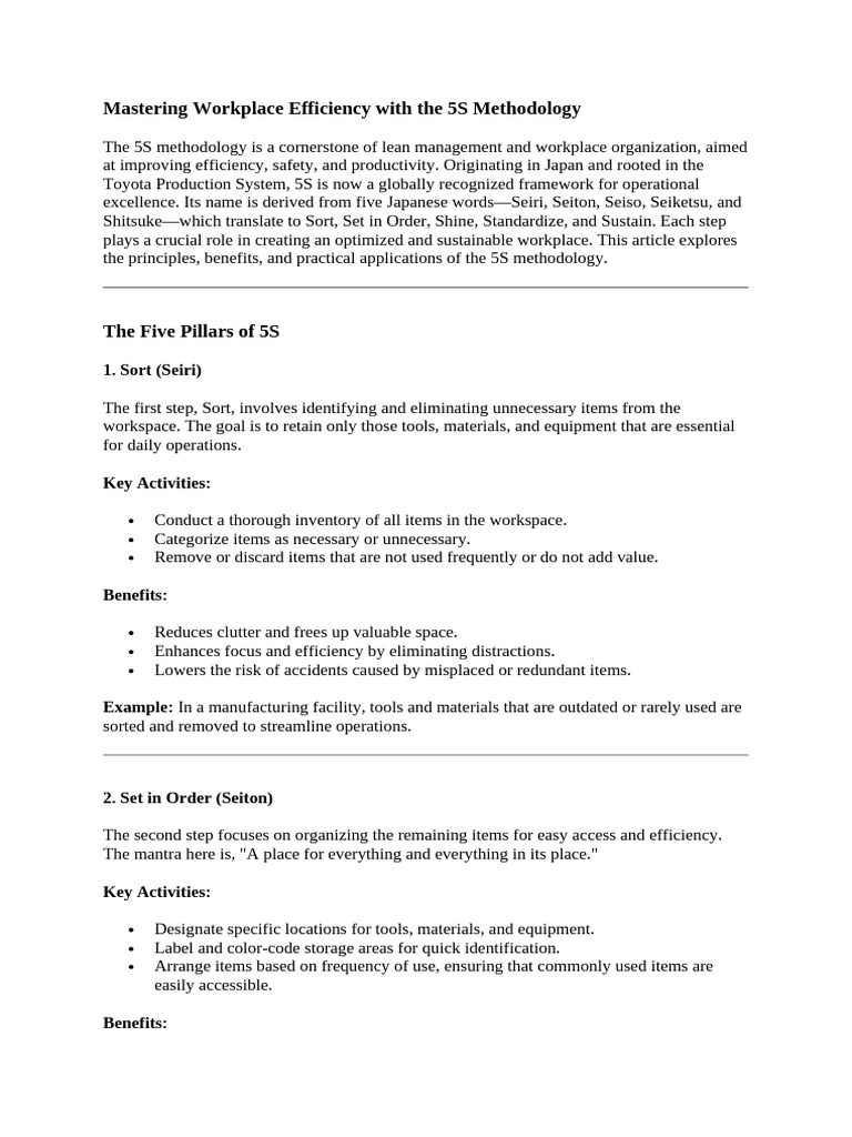 Mastering Workplace Efficiency with the 5S Methodology | PDF | Audit | Employment