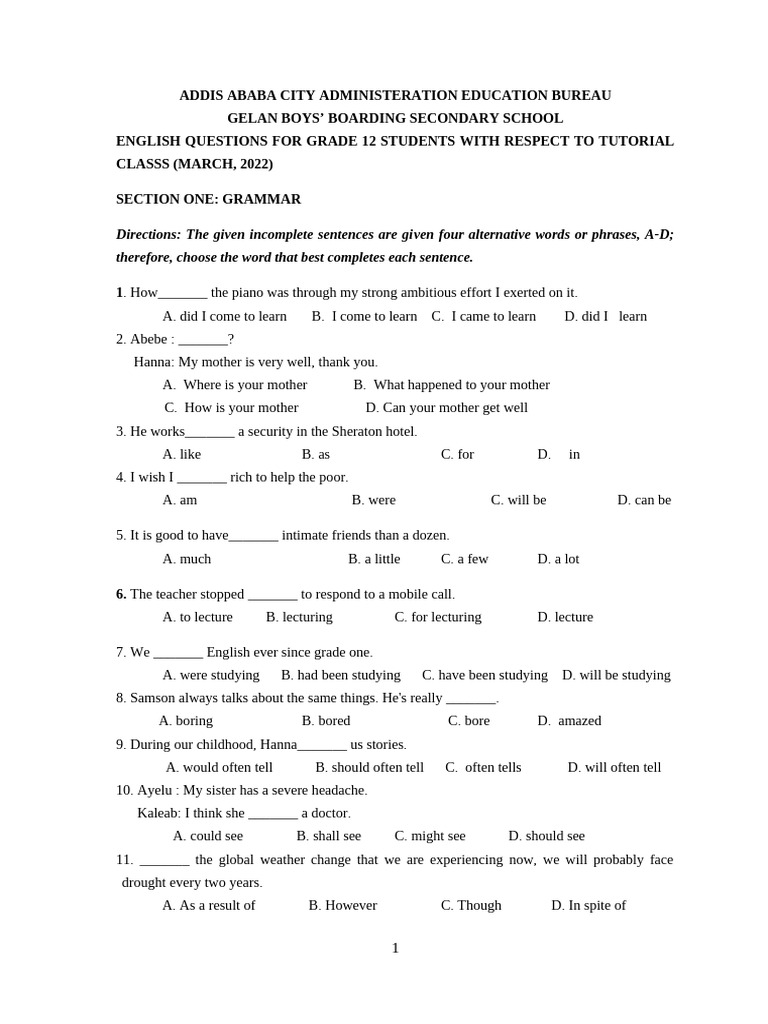 GRAMMAR UEE QUESTIONS (2) | PDF