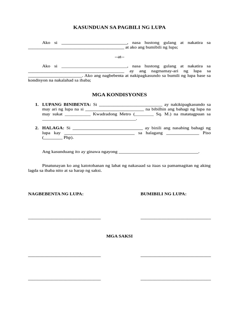 Kasunduan Sa Pagbili NG Lupa | PDF