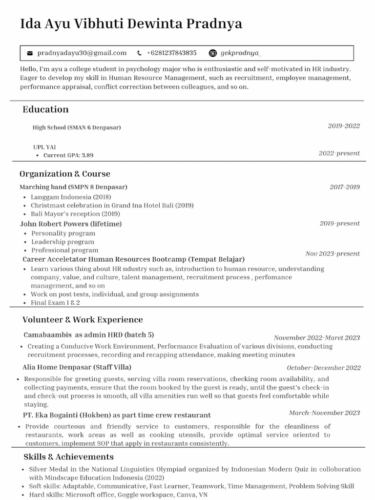 CV-Ida Ayu Vibhuti Dewinta Pradnya | PDF