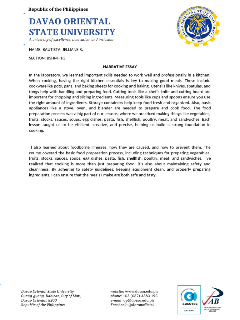 NARRATIVE ESSAY | PDF | Cooking | Foods