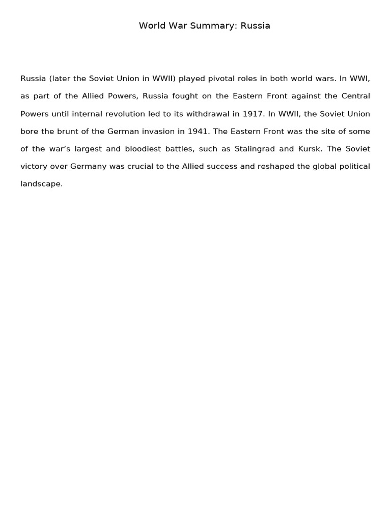 World War Summary Russia | PDF