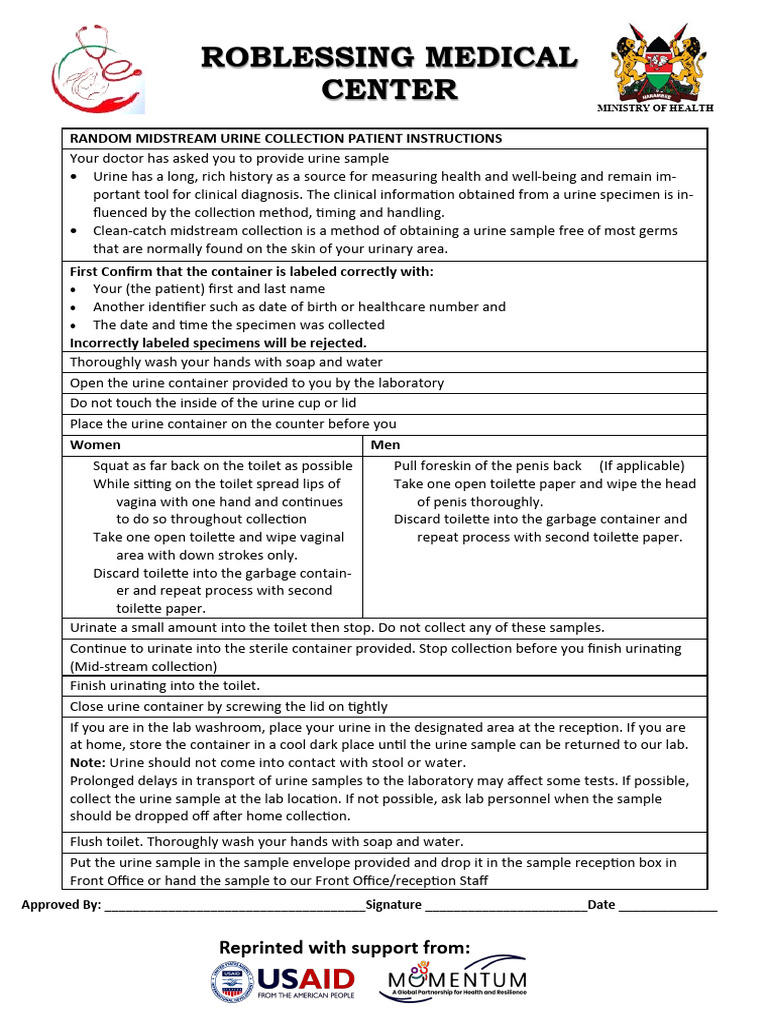 Urine Collection PAtient Instructions | PDF | Toilet | Urine