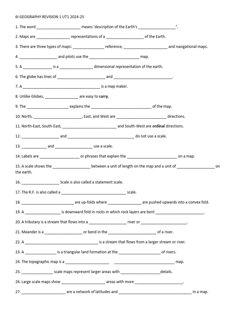 6i Geography Revision 1 Ut1 2024-25 | PDF