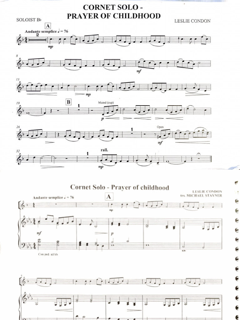 Prayer of Childhood - Cornet Solo | PDF
