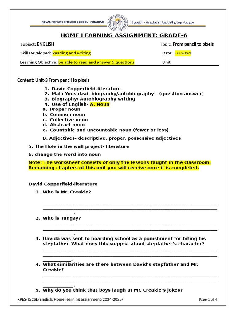 Unit-3 Practice Worksheet | PDF | Noun | Malala Yousafzai