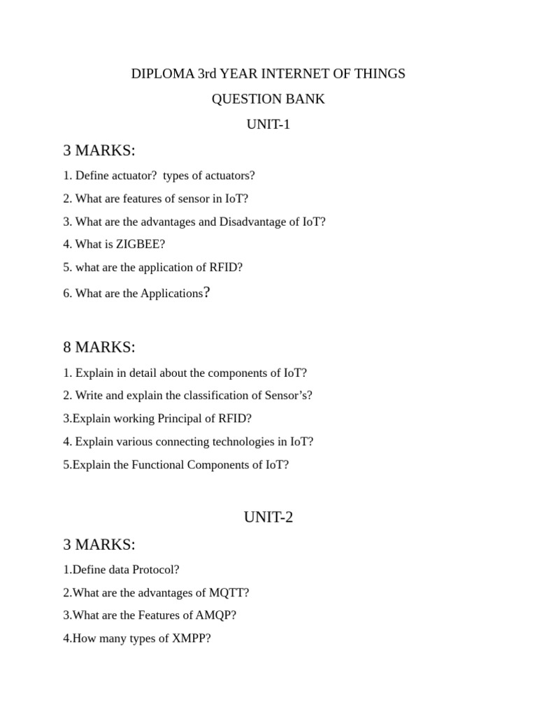 Diploma IoT Question Bank | PDF