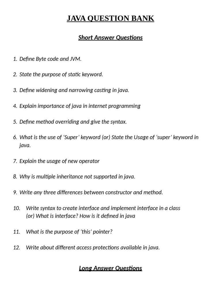 JAVA Previous Question Paper QB | PDF