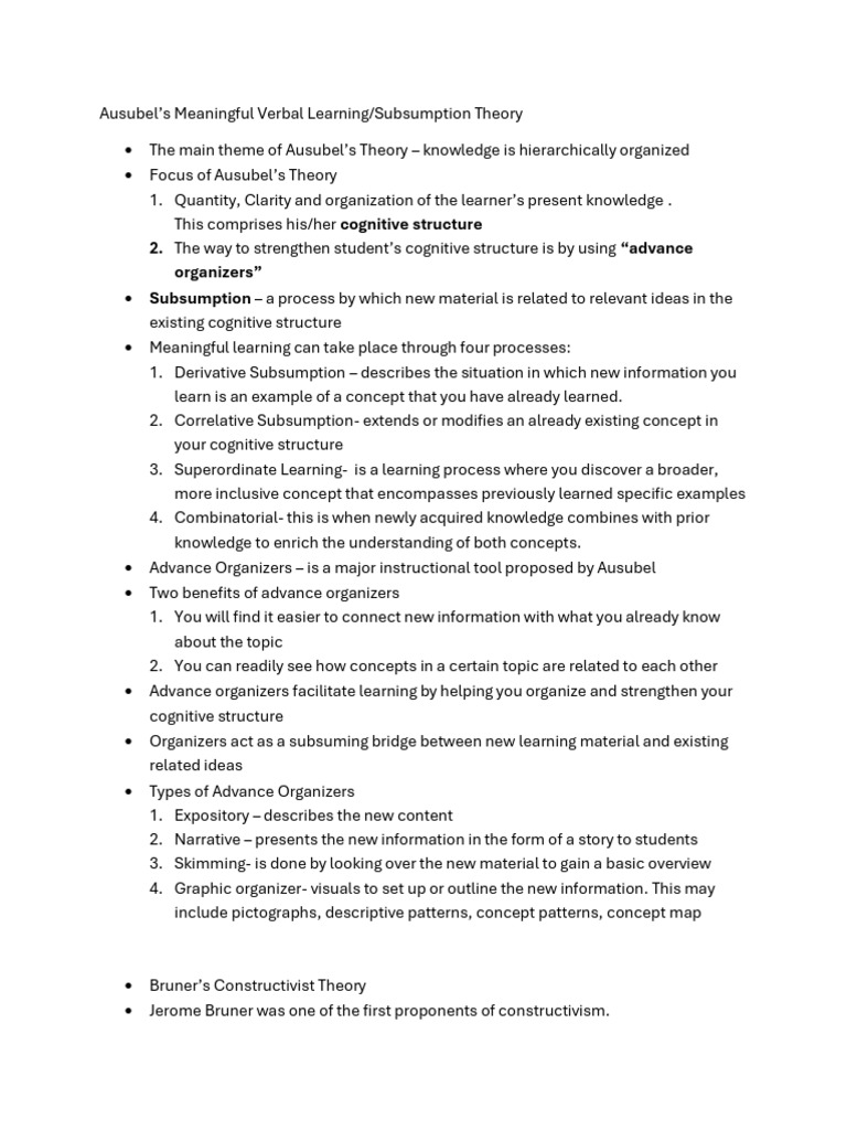 Educators' Guide to Ausubel's Theory | PDF | Constructivism (Philosophy Of Education) | Concept