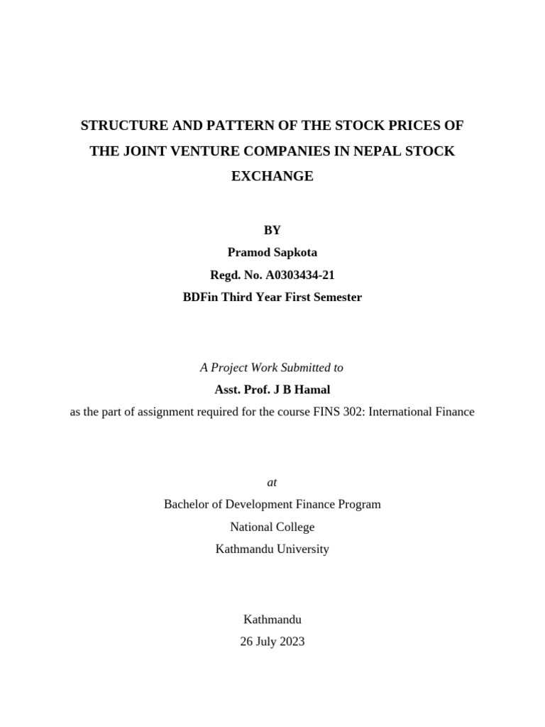 Structure and Pattern of The Stock Prices of The Joint Venture ...