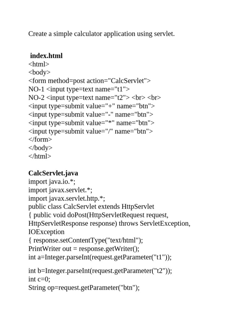 Create A Simple Calculator Application Using Servlet | PDF